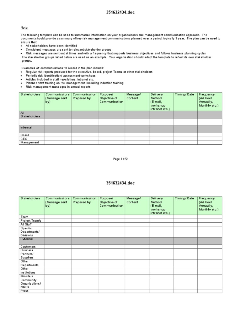 Appendix G Communication Consultation Plan Template | PDF | Risk ...