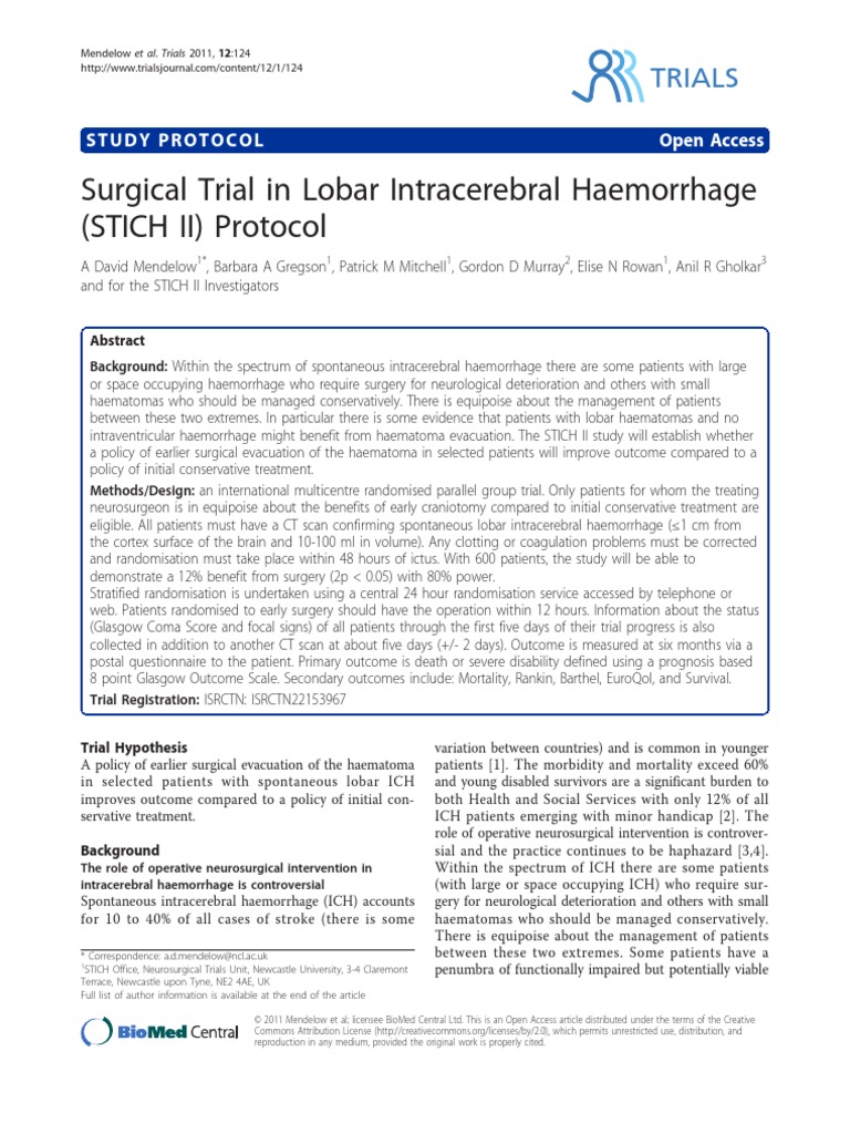 STITCH Protocol 2011 | PDF | Surgery | Meta Analysis