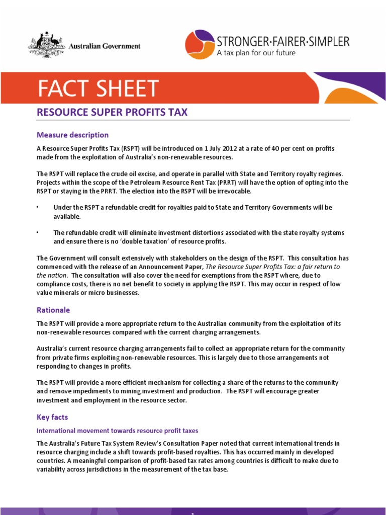 Fact Sheet Resource Profit Tax | PDF | Royalty Payment | Book Value