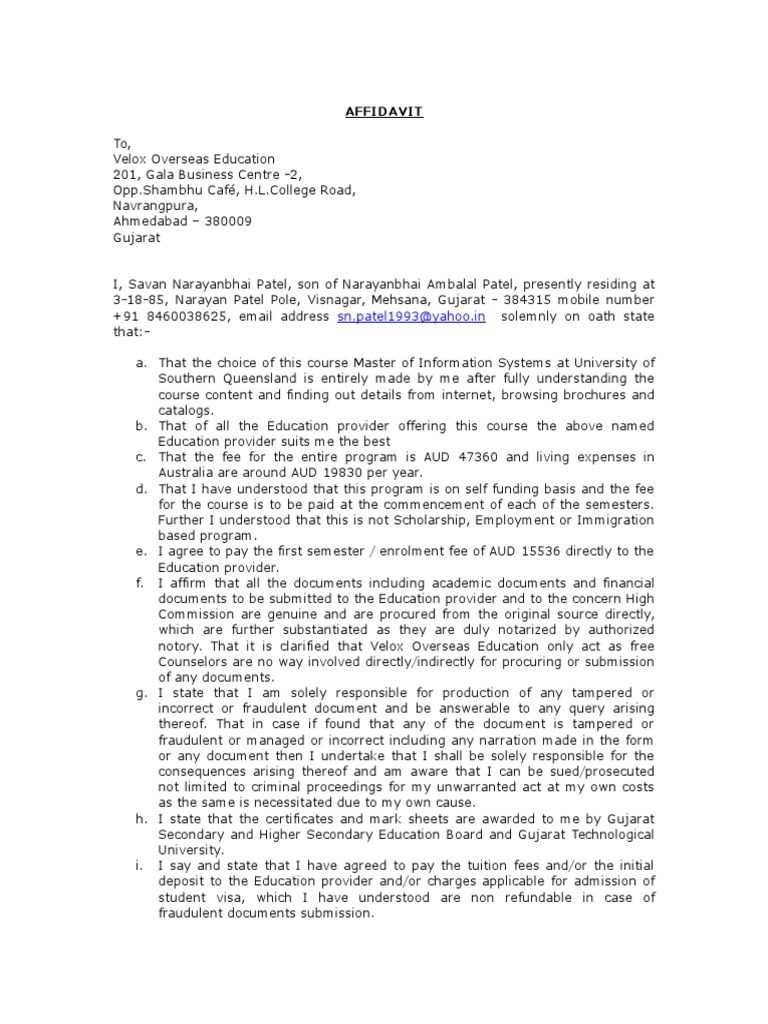 Affidavit of Student | PDF | Government | Social Institutions