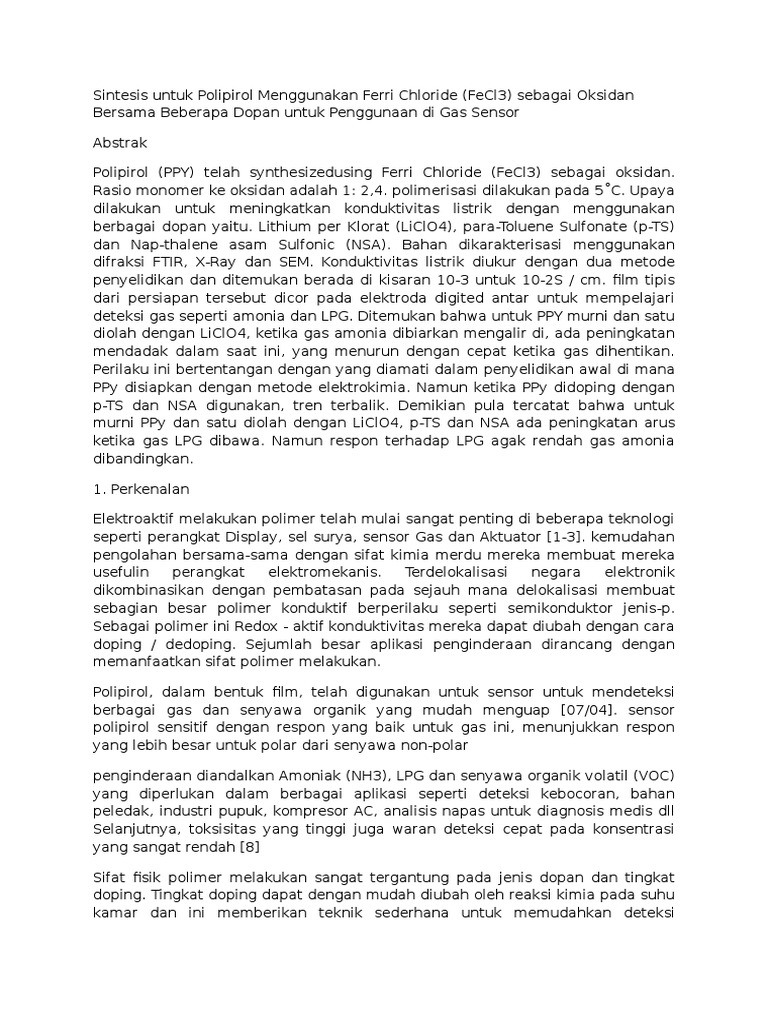 Sintesis Untuk Polipirol Menggunakan Ferri Chloride | PDF | Sains ...