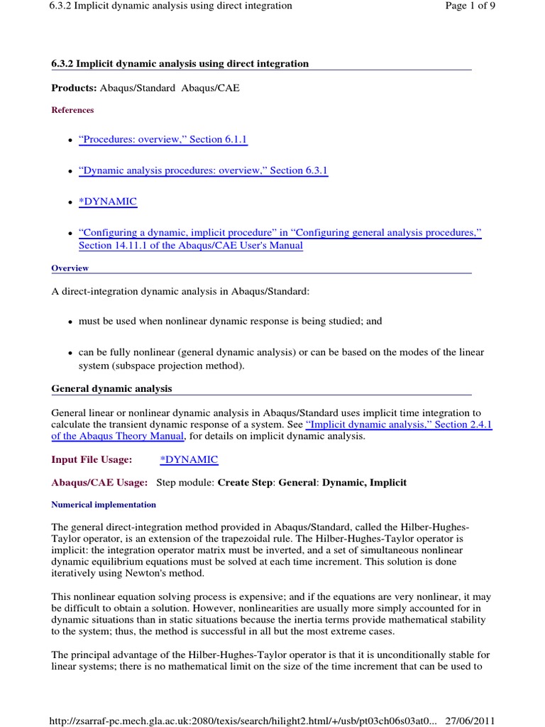 6.3.2 Implicit Dynamic Analysis Using Direct Integration Products ...