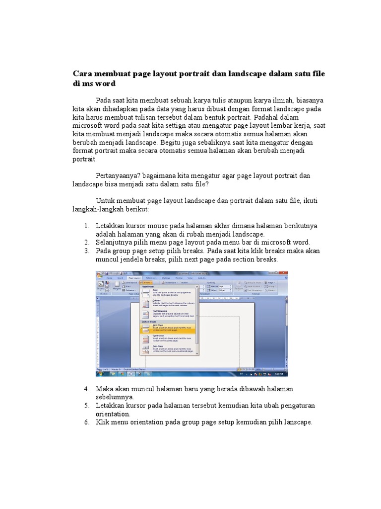 Cara Membuat Page Layout Portrait Dan Landscape Dalam Satu File Di Ms ...