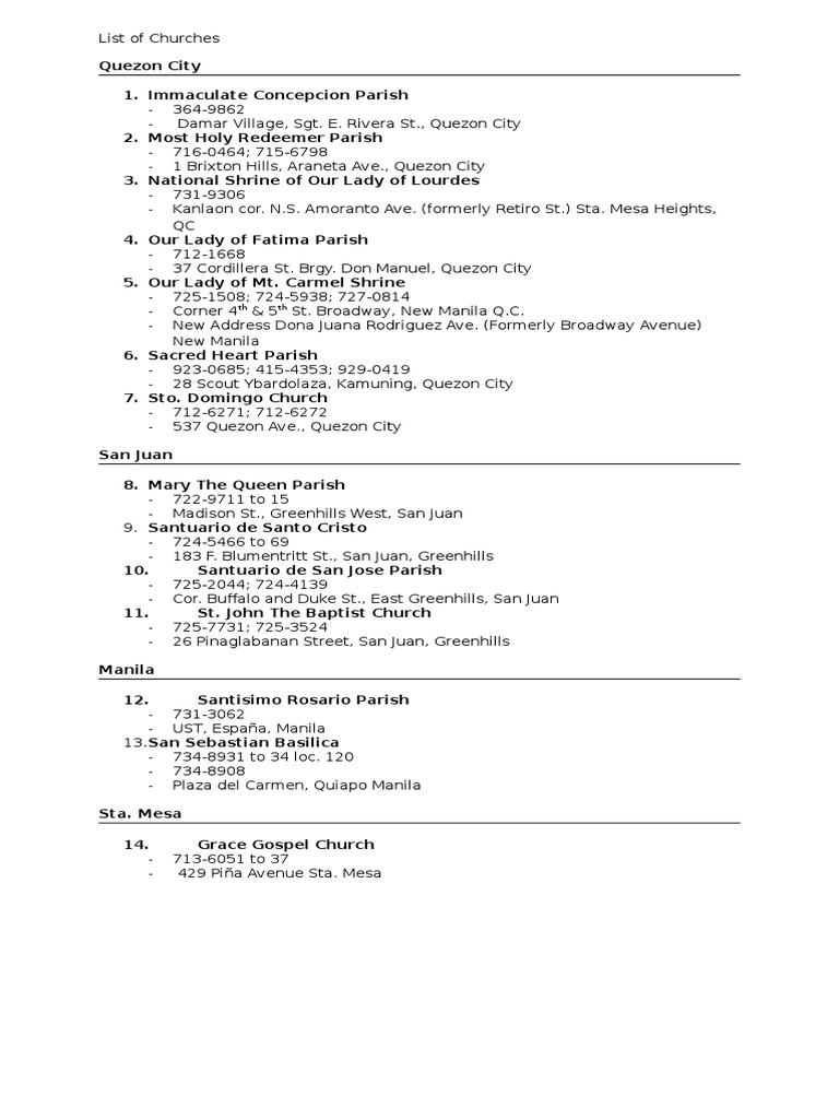 List of Nearest Churches | PDF