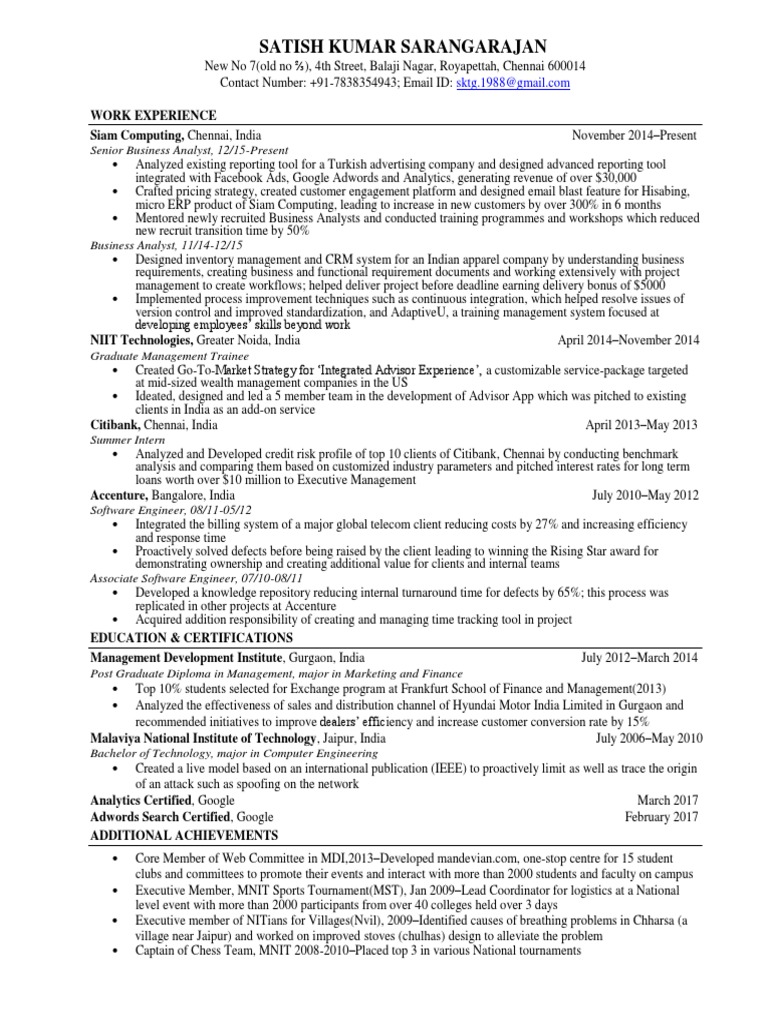 Satish CV | Download Free PDF | Business | Computing