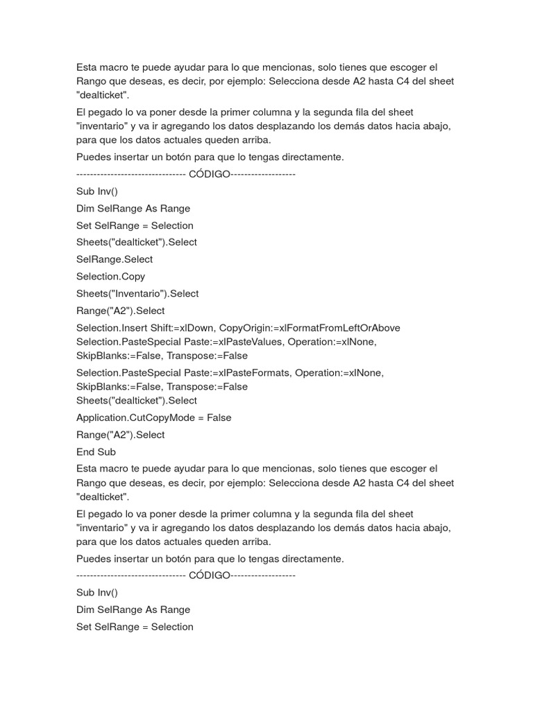 Codigo Macros Tablas | PDF