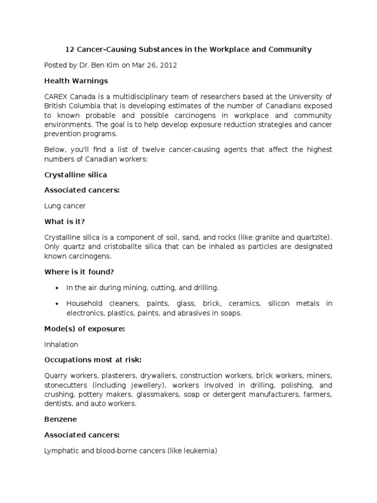 12 Cancer Causing Substances | PDF | Chromium | Cancer