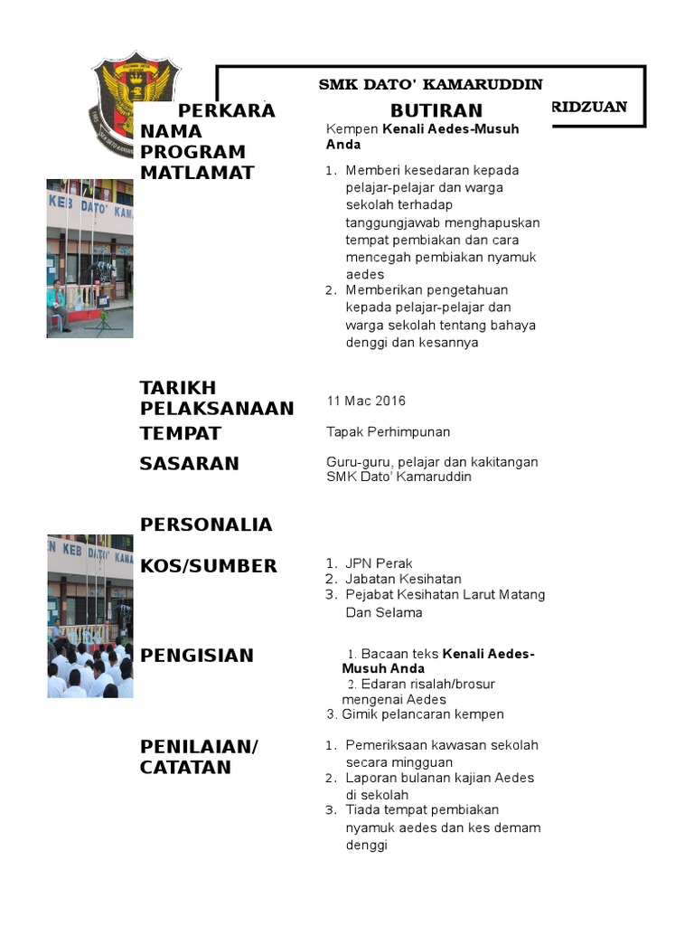 Laporan Bergambar JK Hem-Kempen Kenali Aedes-Musuh Anda | PDF