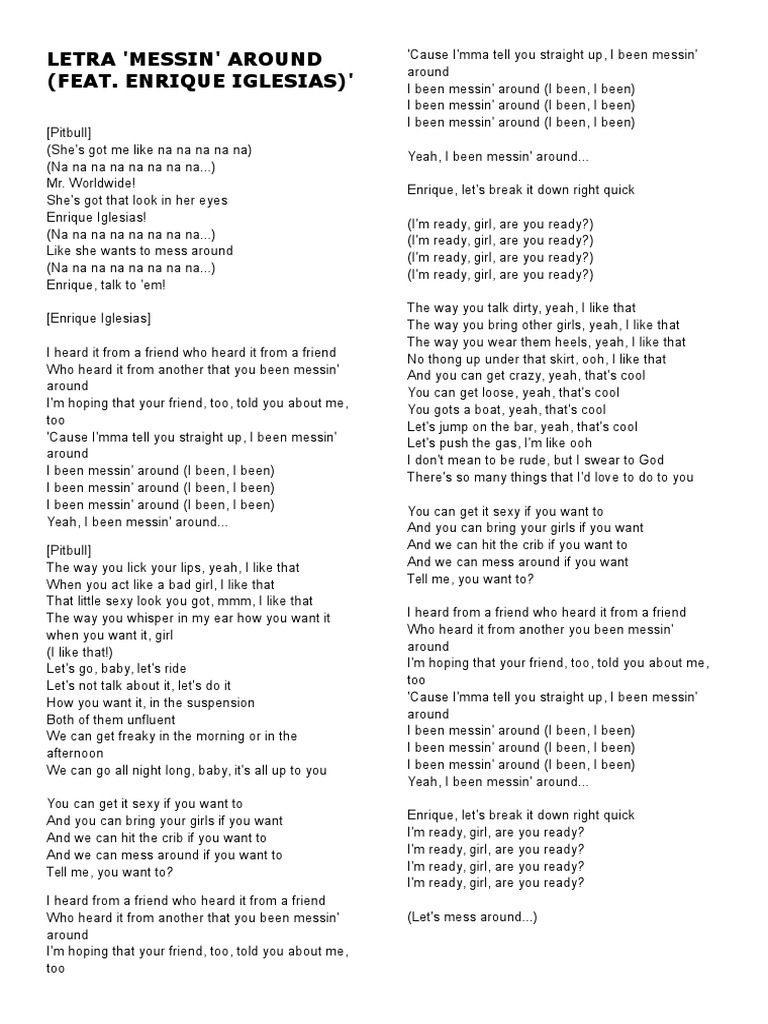 LETRA Messin Around PITBULL | PDF | Spanish Language Music