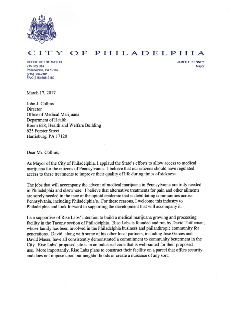 Mayor's Office Letter of Support - Rise Labs | PDF