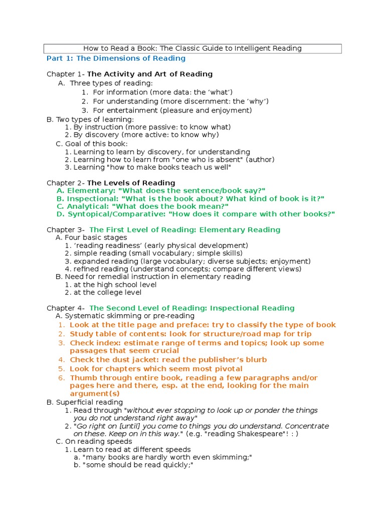 Outline of How To Read A Book | PDF | Speed Reading | Argument