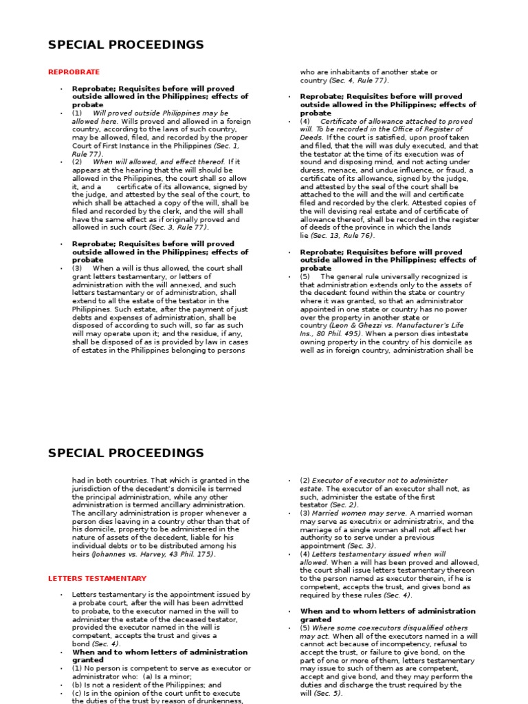 Special Proceedings: Reprobrate | PDF | Will And Testament | Probate