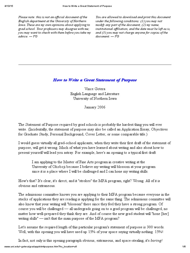 Statement Of Purpose Mfa Creative Writing
