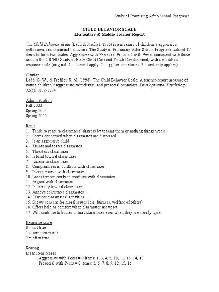 Child Behavior Scale Overview | PDF | Clinical Psychology | Mental Health