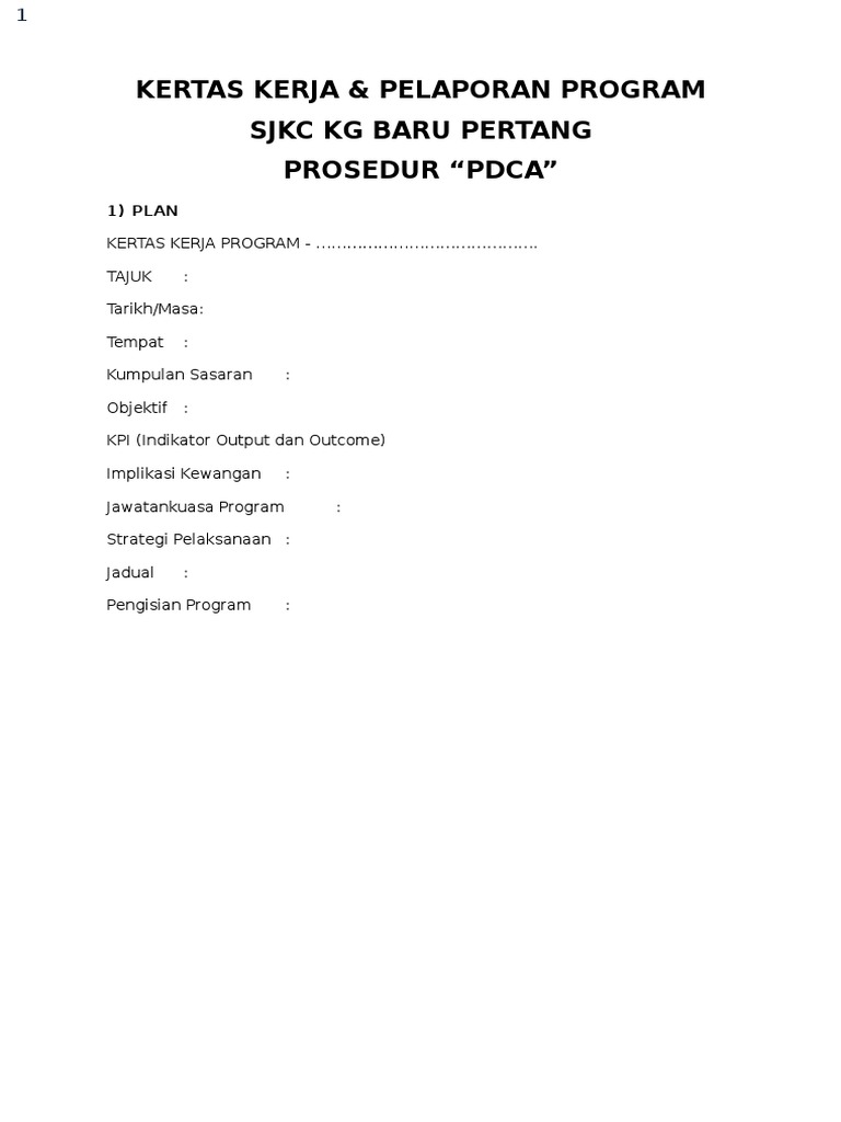 Contoh PDCA di Sekolah SJKC KG Baru | PDF