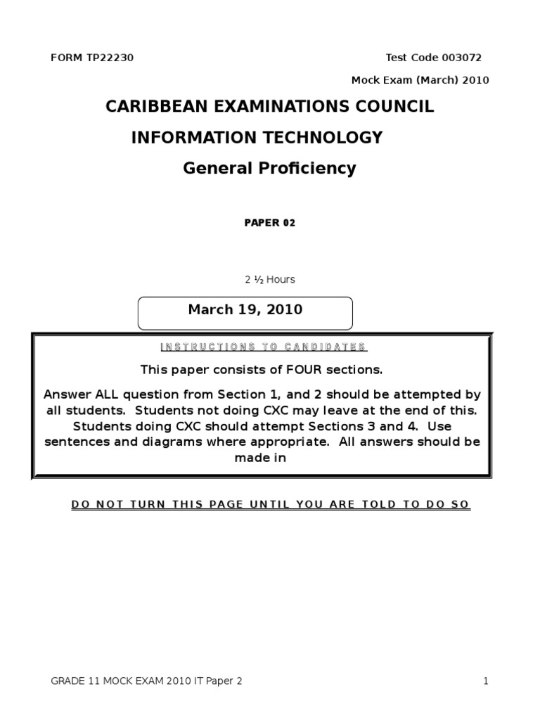 CXC IT Paper 1 and Alternative Paper Jan 2010 | PDF | Games & Activities