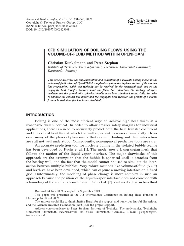 Cfd Simulation Of Boiling Flows Using The Volume Of Fluid Method Within Openfoam Sir Paper Pdf