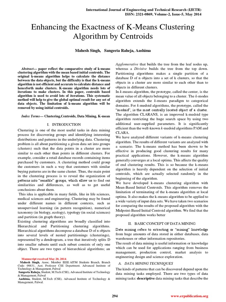 Enhancing The Exactness of K-Means Clustering Algorithm by Centroids | Download Free PDF ...