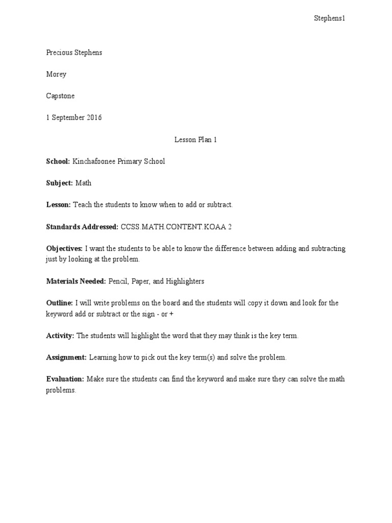 Copyoflessonplan1 Capstone | PDF