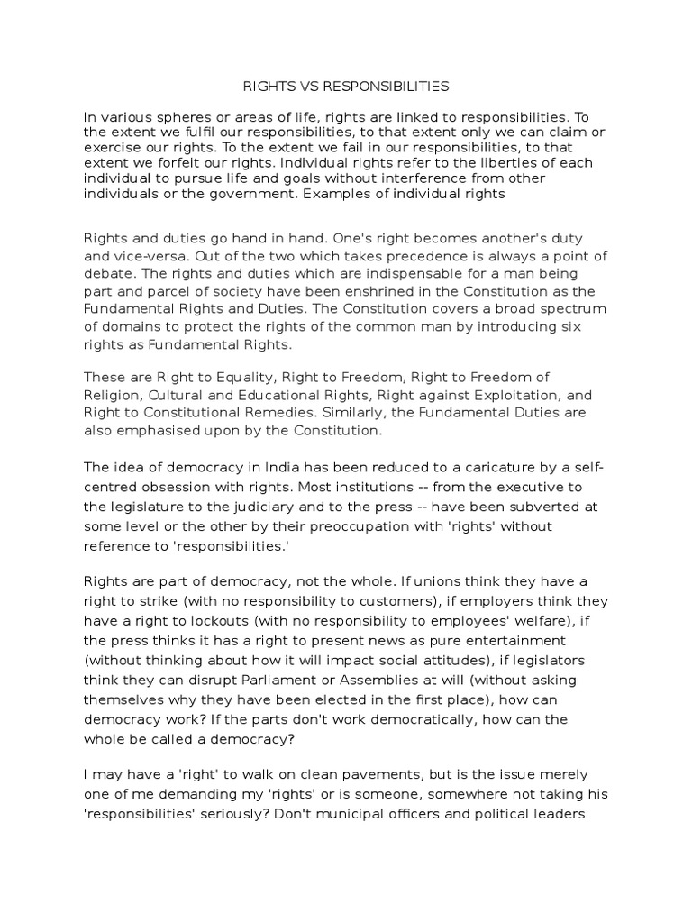 Rights Vs Responsibilities | Download Free PDF | Rights | Community