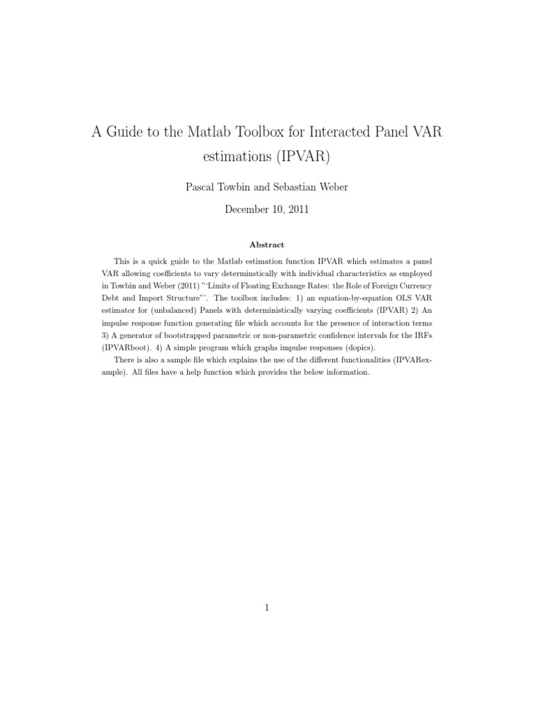 A Guide To The Matlab Toolbox For Interacted Panel VAR Estimations ...