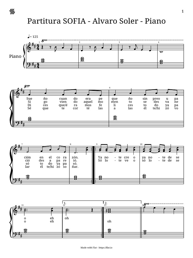 Partitura SOFIA Alvaro Soler Piano PDF | PDF | Hamartiología Cristiana ...
