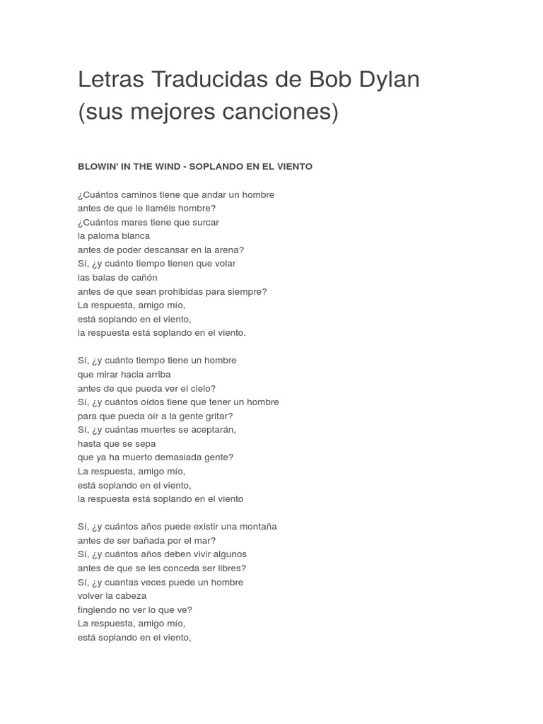 Letras Traducidas de Bob Dylan | PDF | Amor | Naturaleza