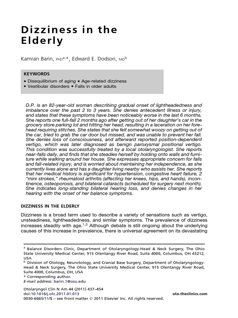 Understanding Elderly Dizziness Causes | PDF | Vertigo | Balance (Ability)