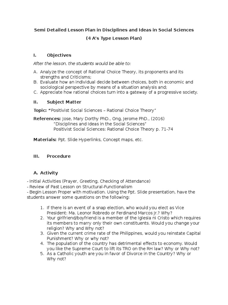Semi Detailed Lesson Plan in Discipline and Ideas in Social Sciences ...
