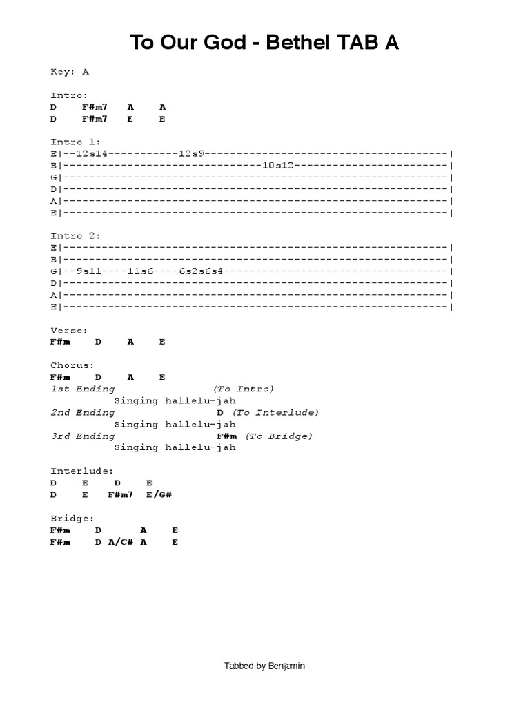 To Our God - Bethel TAB A: D F#M7 A A D F#M7 E E | PDF