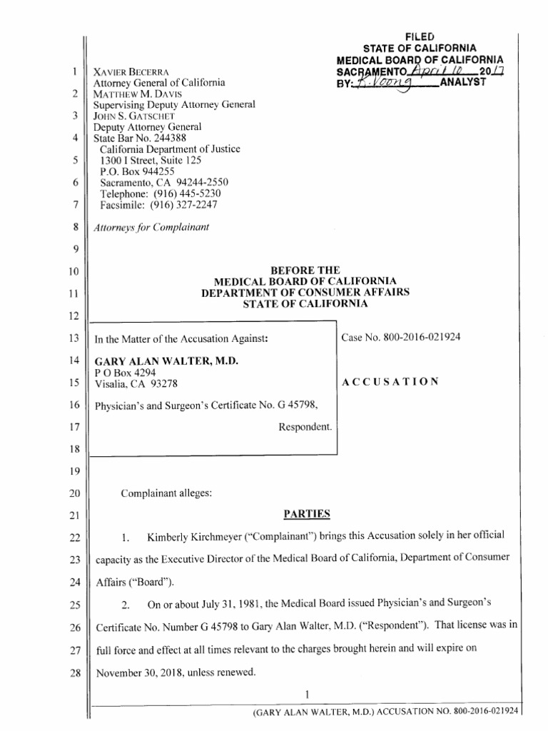 Dr. Gary Walter Med Board Discipline | PDF