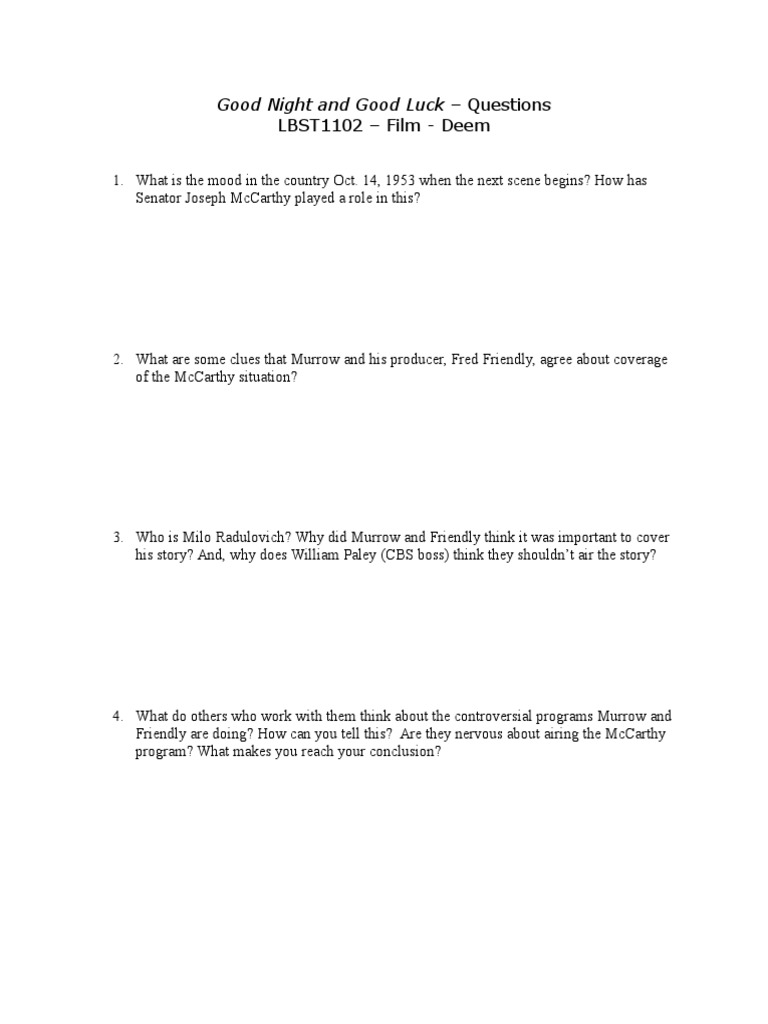 Good Night and Good Luck: Key Questions | PDF