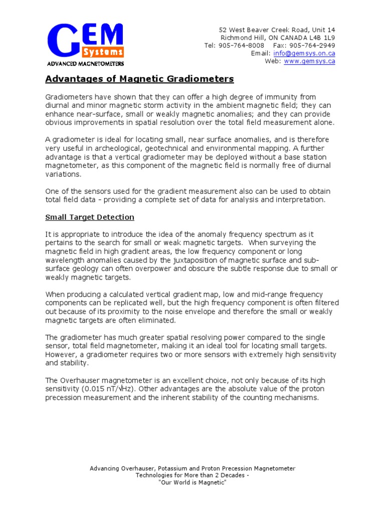 Advantages of Magnetic Gradiometers | PDF | Magnetometer | Force