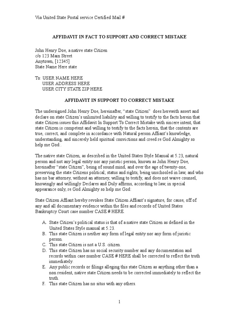 Affidavit of Mistake Bk | Notary Public | Affidavit