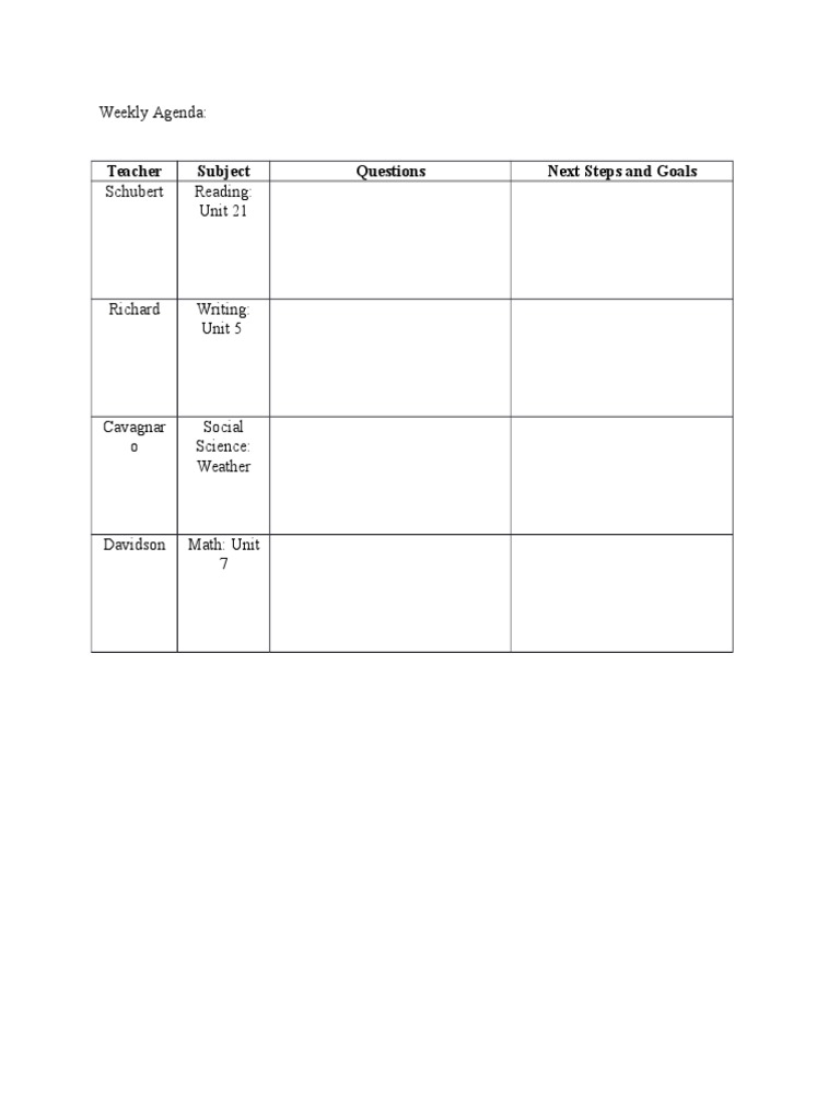Weekly Agenda Spreadsheet | PDF