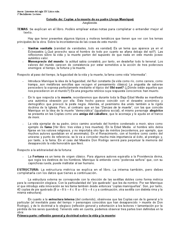 Análisis de "Coplas" de Jorge Manrique | PDF | Eclesiastés | Muerte