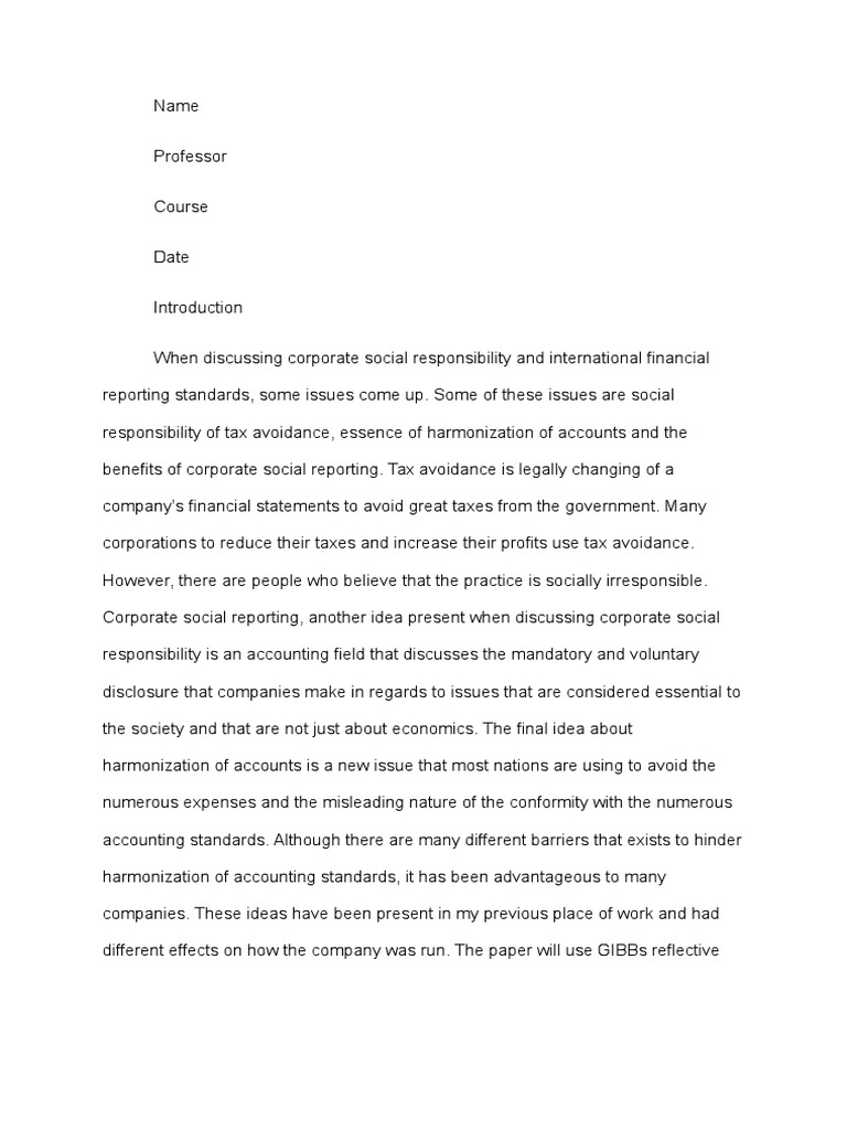 Reflective Essay Using GIBBs Model | PDF | Corporate Social ...