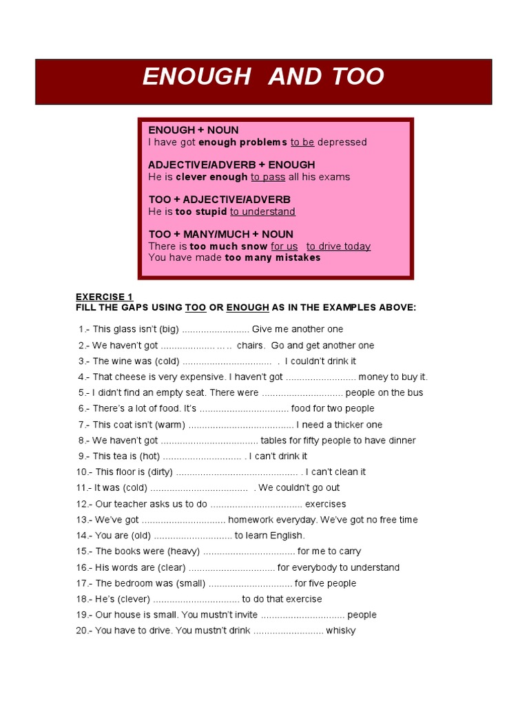 Understanding "Enough" and "Too | PDF | Adjective | Adverb