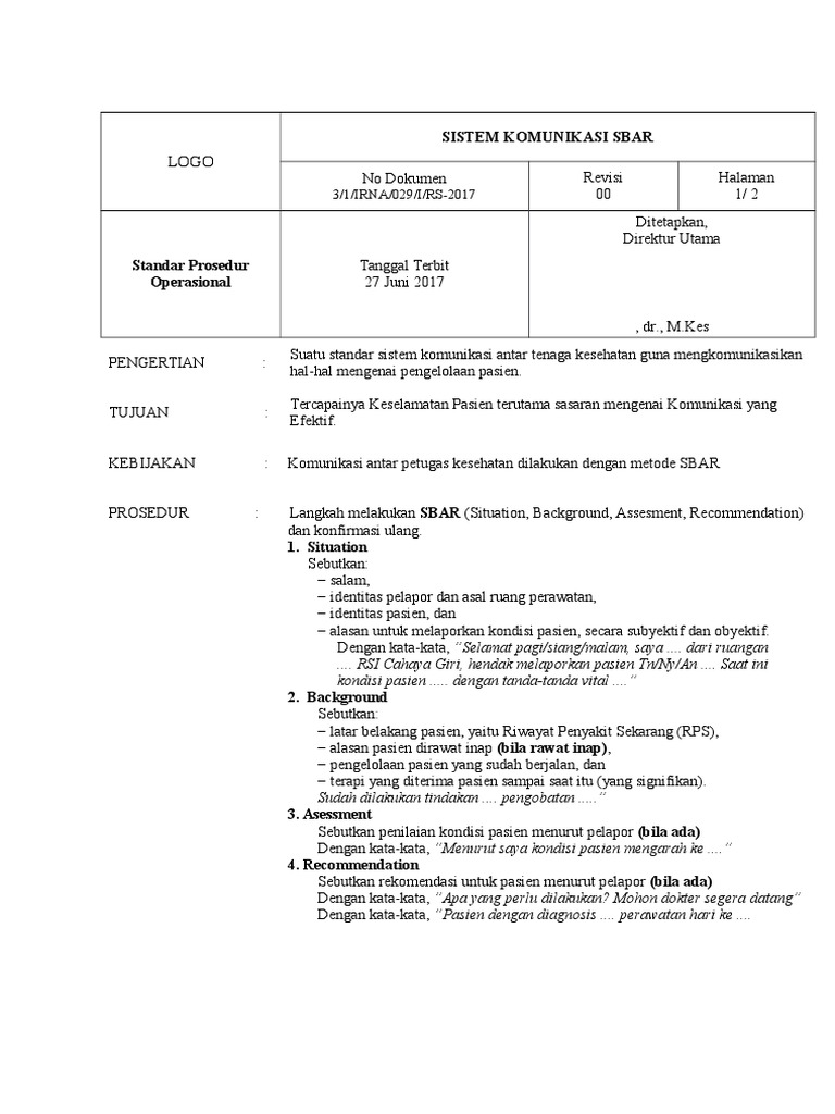 Contoh Format SPO SBAR RS | PDF