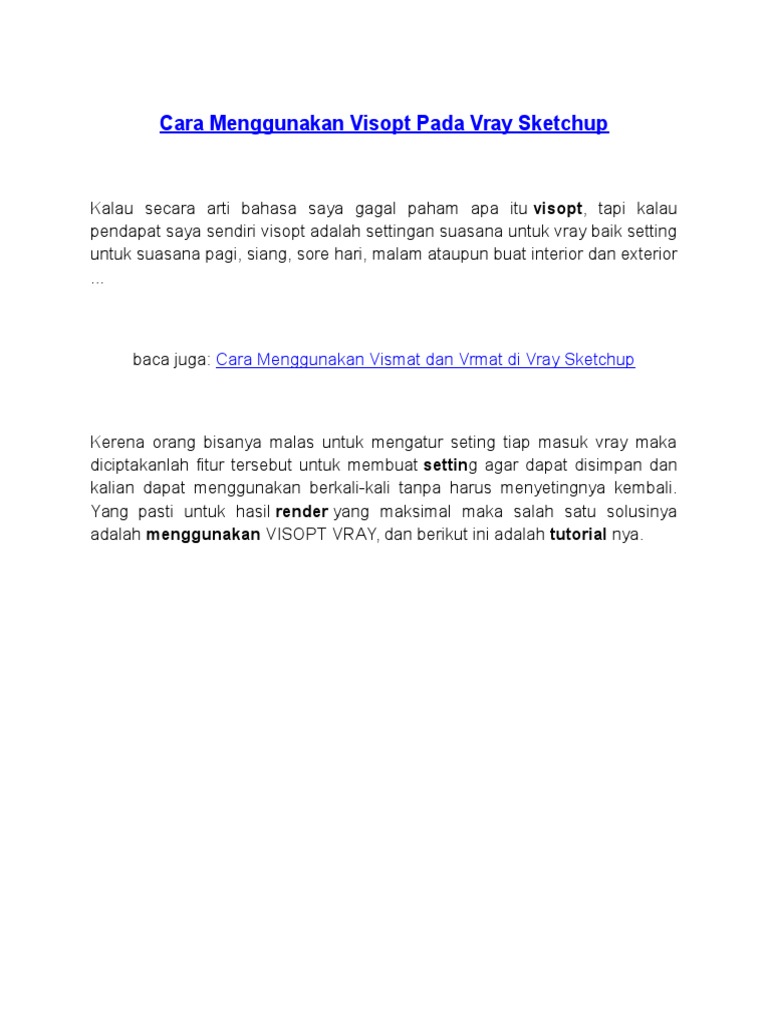 Panduan Penggunaan Visopt di Vray Sketchup | PDF