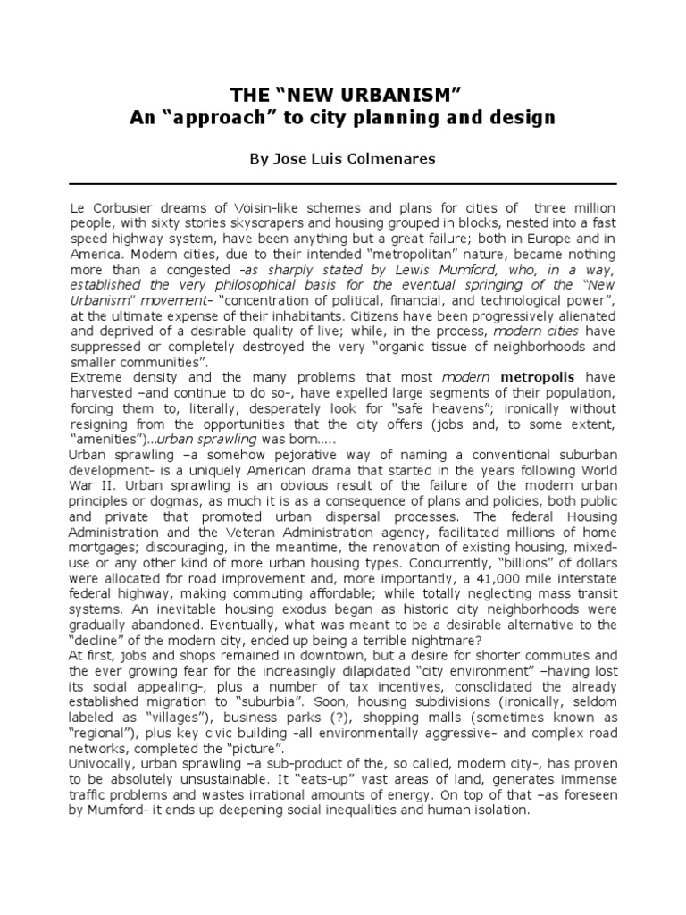 The "New Urbanism" An "Approach" To City Planning and Design | PDF ...