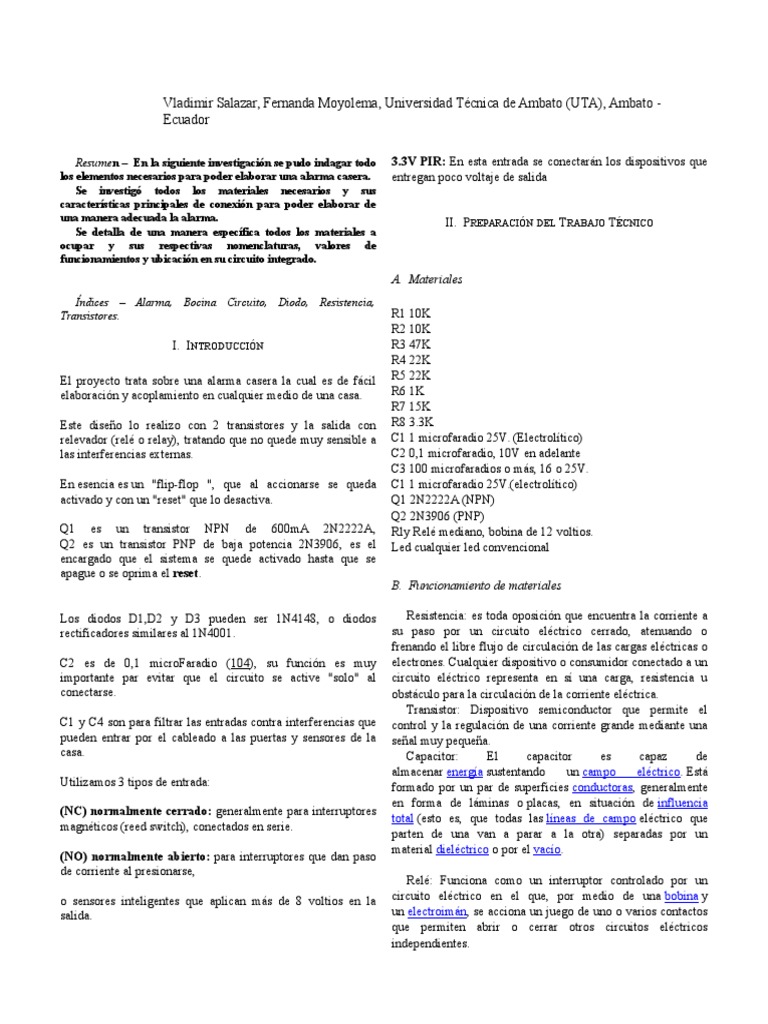 Proyecto Alarma | PDF | Condensador | Electricidad