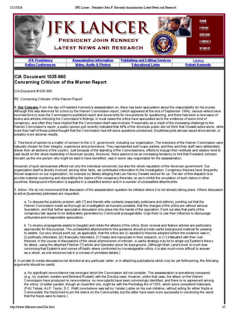 1035-960 - CIA Document On Conspiracy Theorist's - JFK Lancer - 2 | PDF ...