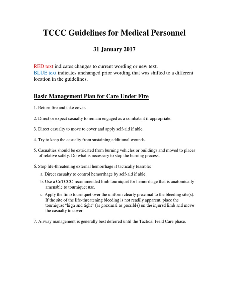 TCCC Guidelines For Medical Personnel 170131 | PDF | Burn | Major Trauma