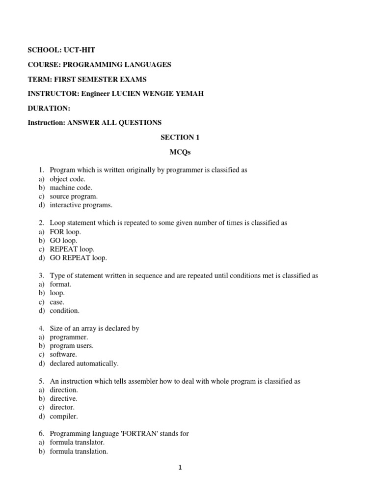 Programming Language Exams | PDF | Subroutine | C (Programming Language)