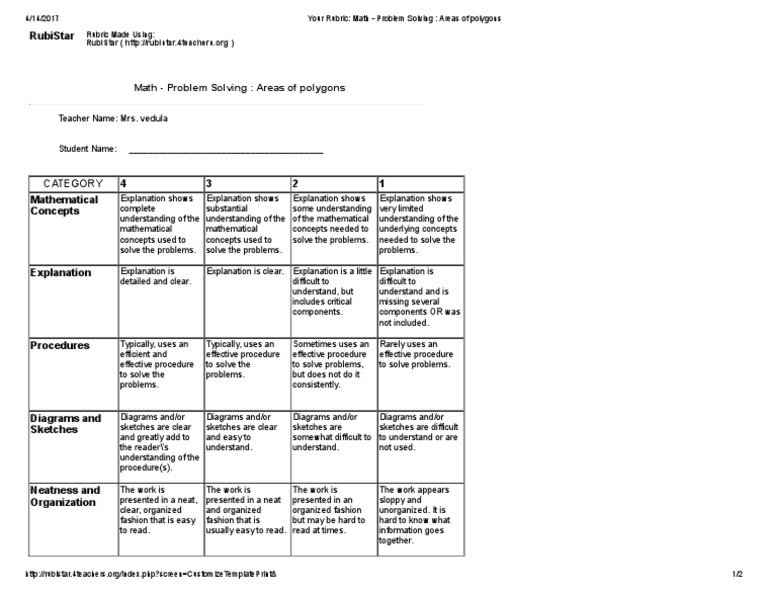 Math Problem Solving Rubric for Polygons | PDF | Rubric (Academic ...