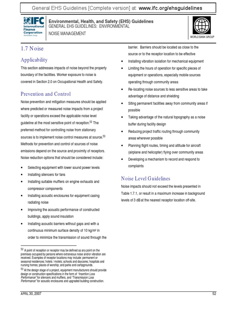 IFC Noise Management Guidelines | PDF | Noise | Nature