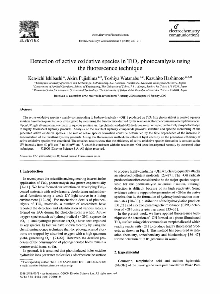 Detection of Active Oxidative Species in TiO2 Photocatalysis Using ...