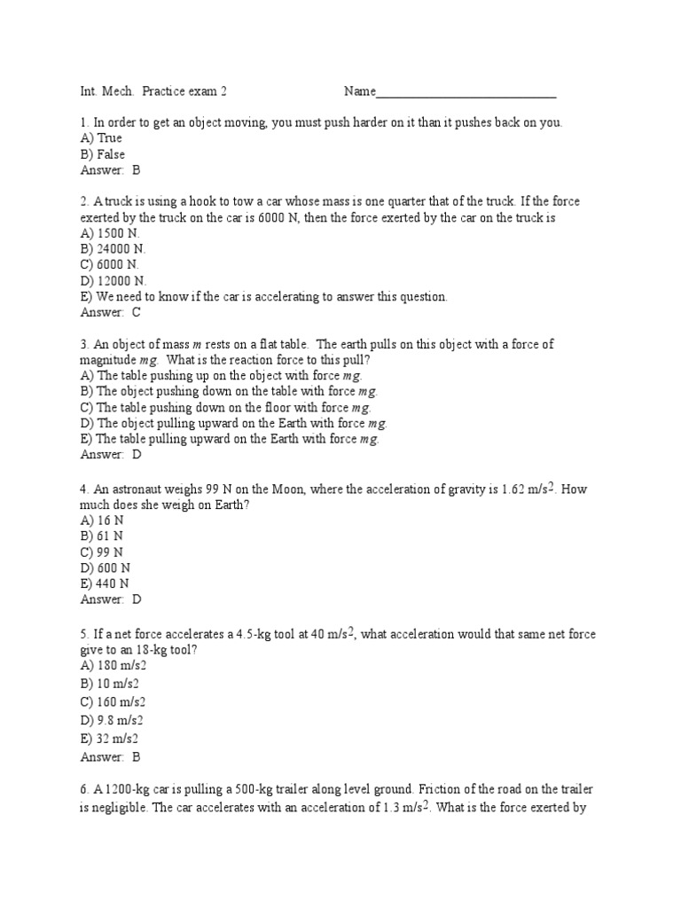 Int Mech Practice Exam 2 | PDF | Friction | Force