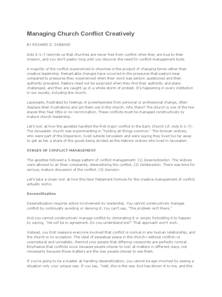 Creative Conflict Management in Churches | PDF | Anger | Pastor